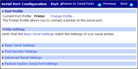 Printer port profile