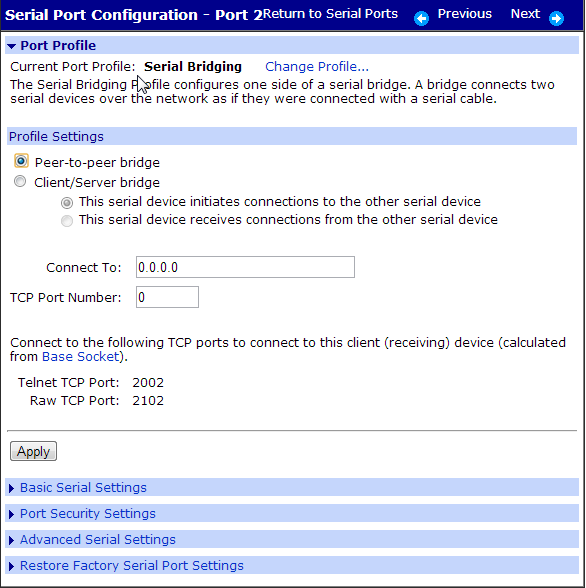 Serial Bridging port profile