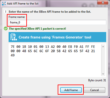 Send an API Tx frame from an XBee module to another module