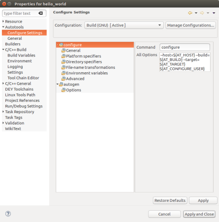 Configure an Autotools project