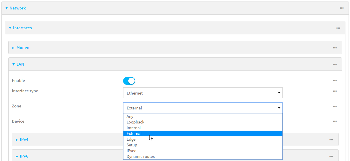 Configure the firewall zone for a network interface