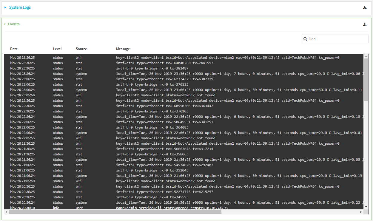 View system and event logs