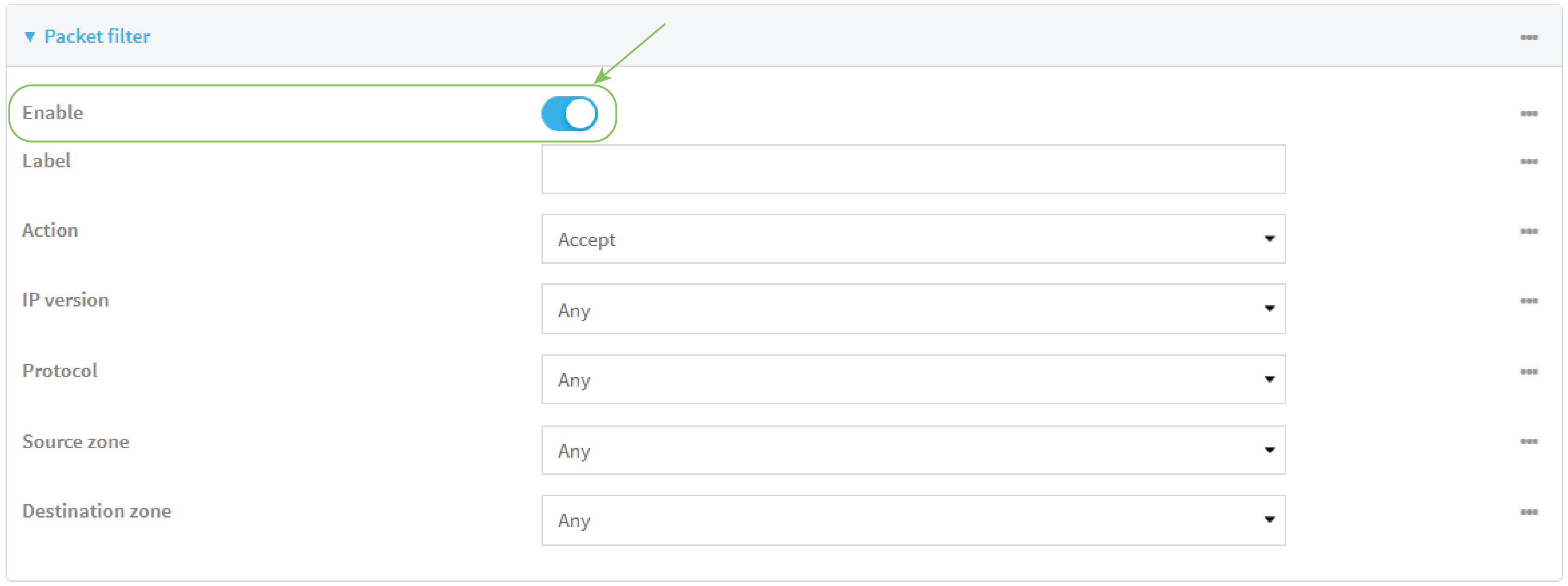 Enable or disable a packet filtering rule