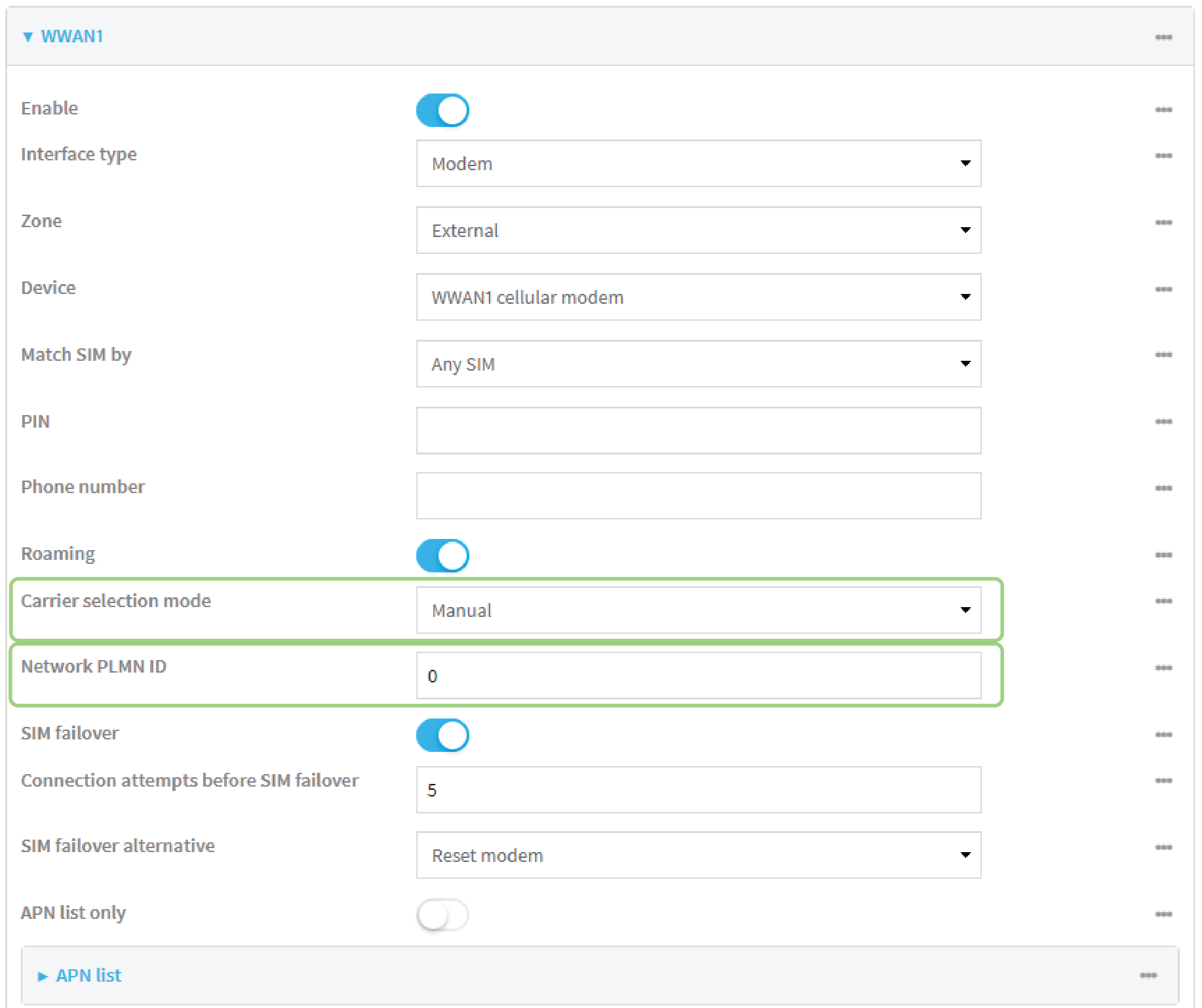 Configure manual carrier selection