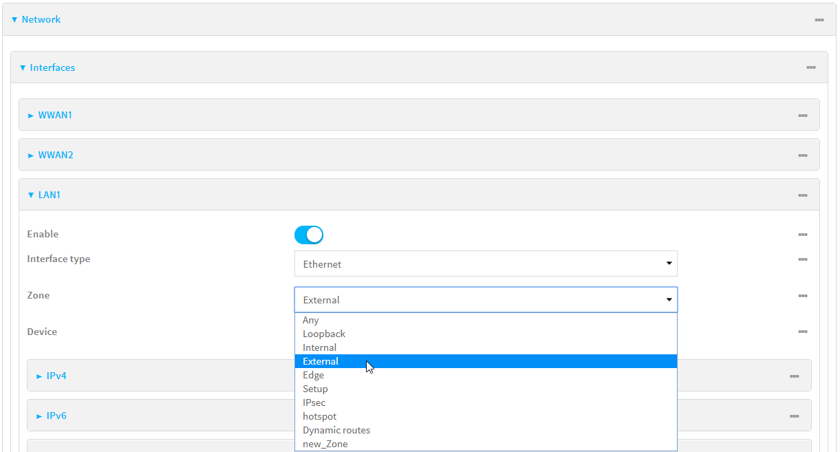Configure the firewall zone for a network interface