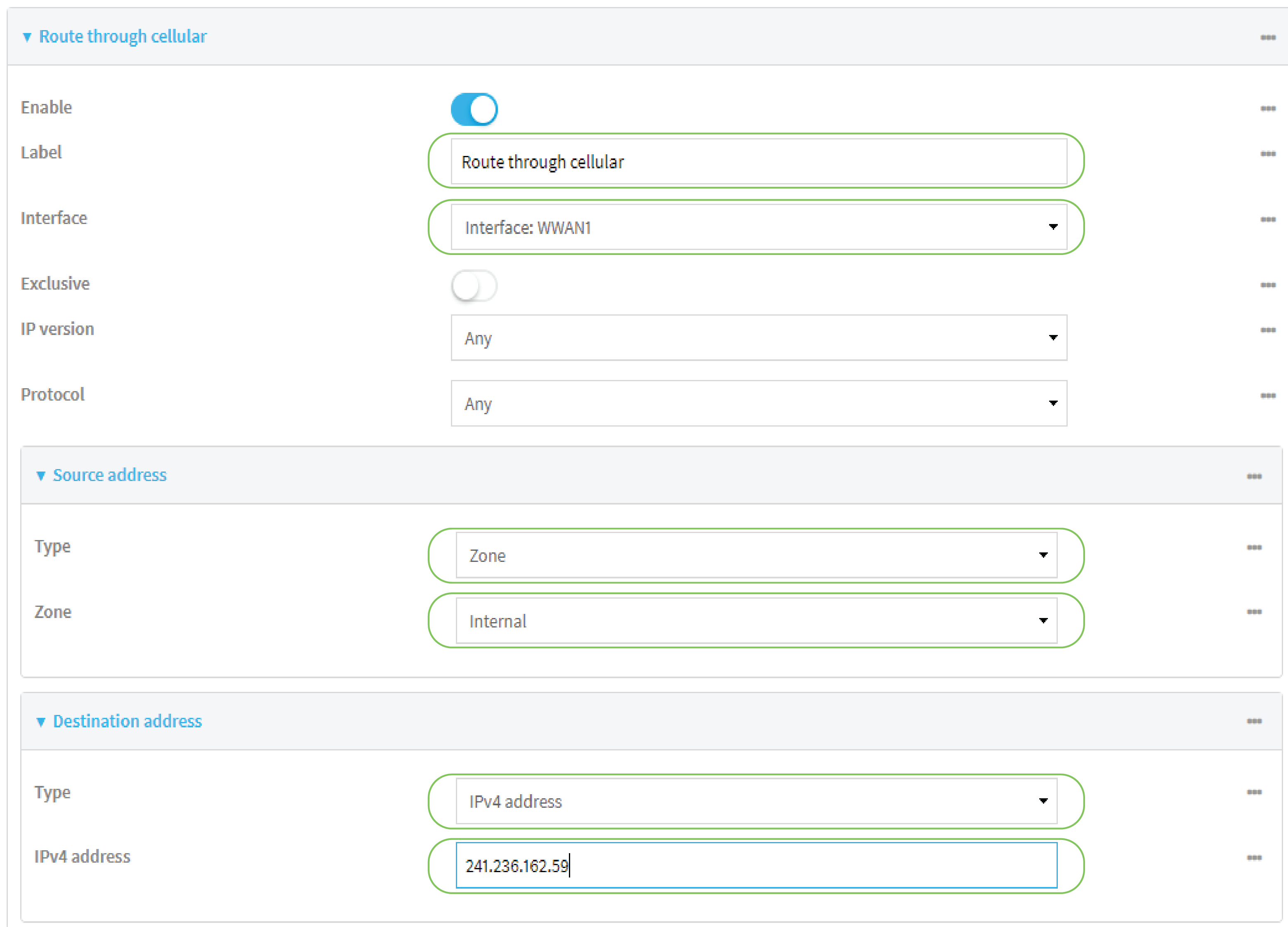 Example: Dual WAN policy-based routing