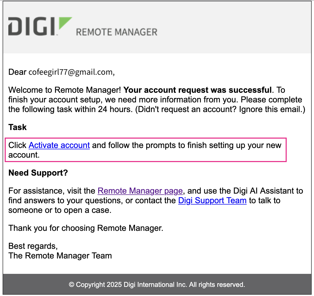 Quick start | New Digi Remote Manager account creation