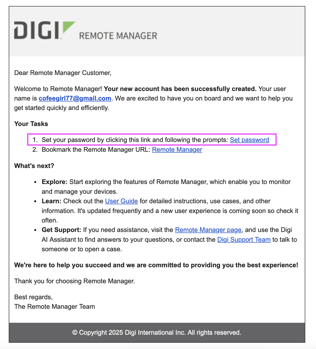 Quick start | New Digi Remote Manager account creation