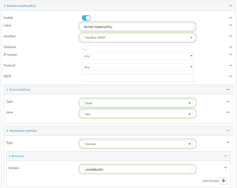 Example: Domain-based routing with dual WAN