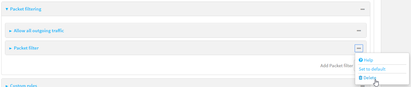 Delete a packet filtering rule