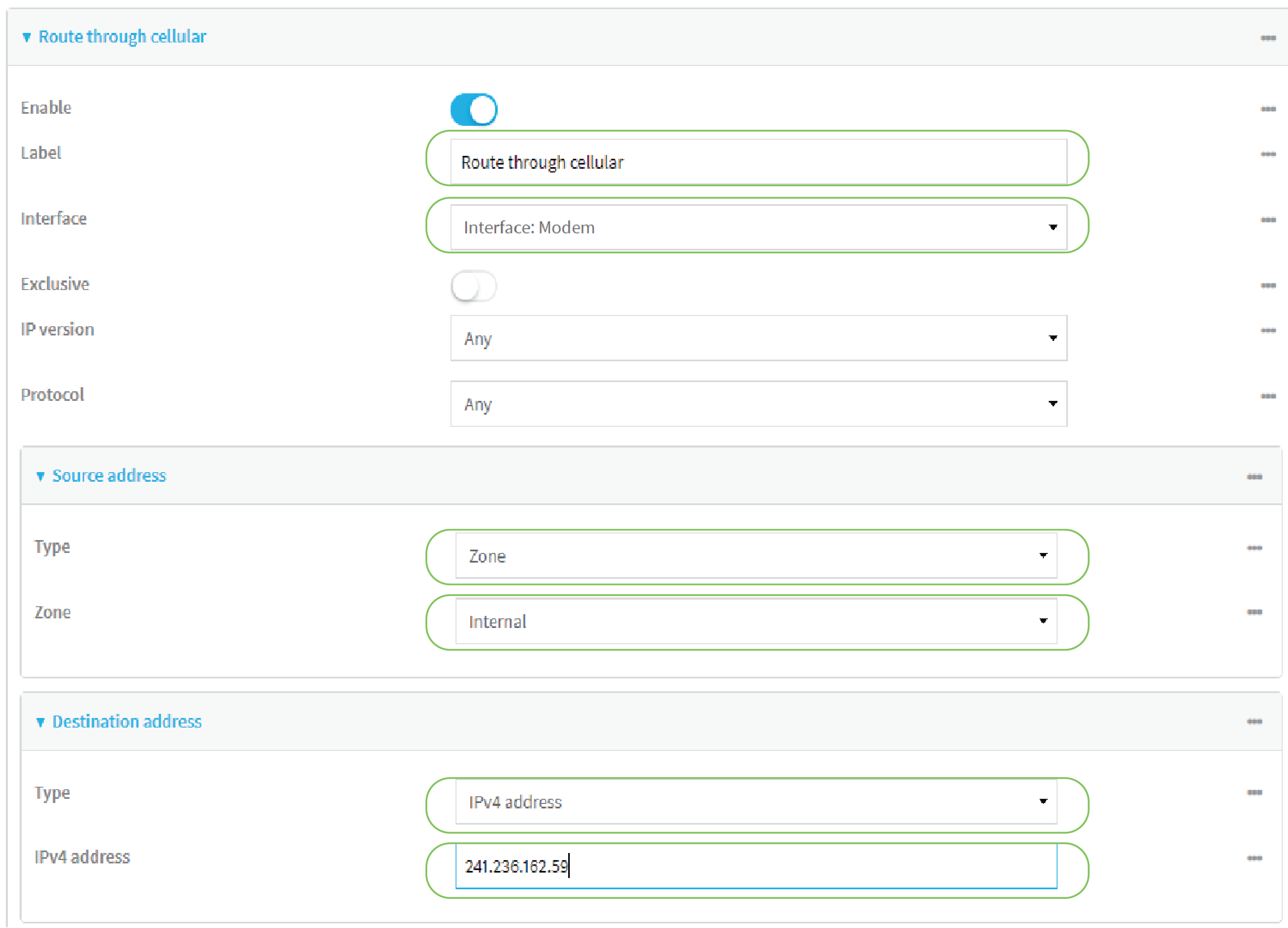 Example: Dual WAN policy-based routing