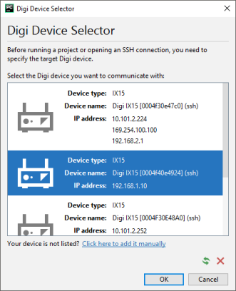PyCharm FAQ: My LR54 is not listed in Digi Device Selector