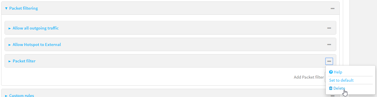Delete a packet filtering rule