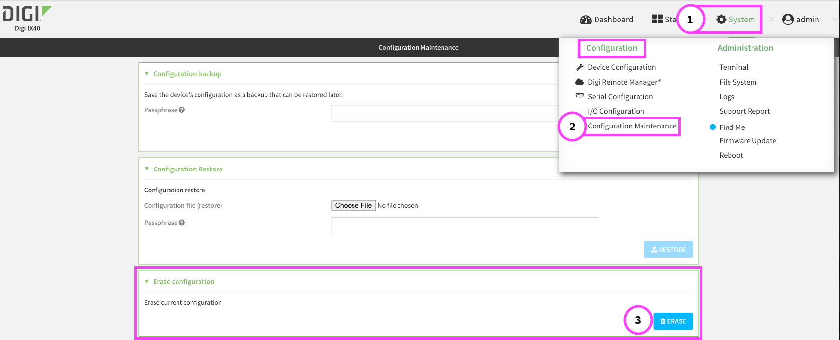 Trigger a Config Reset in the device Web UI