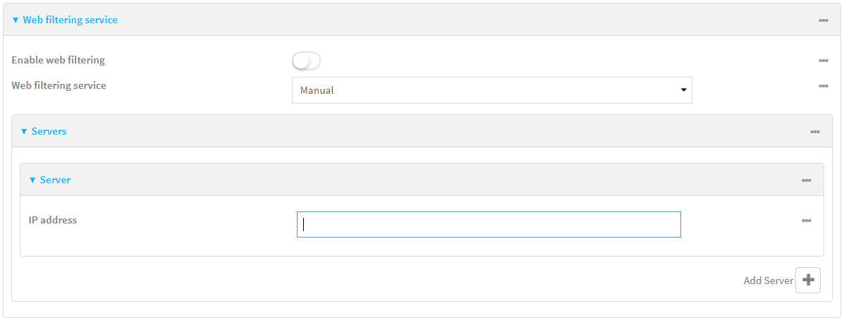 Configure web filtering with manual DNS servers