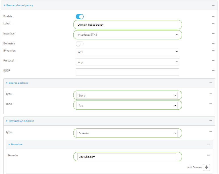 Example: Domain-based routing with dual WAN