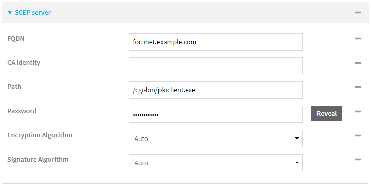 Example: SCEP client configuration with Fortinet SCEP server