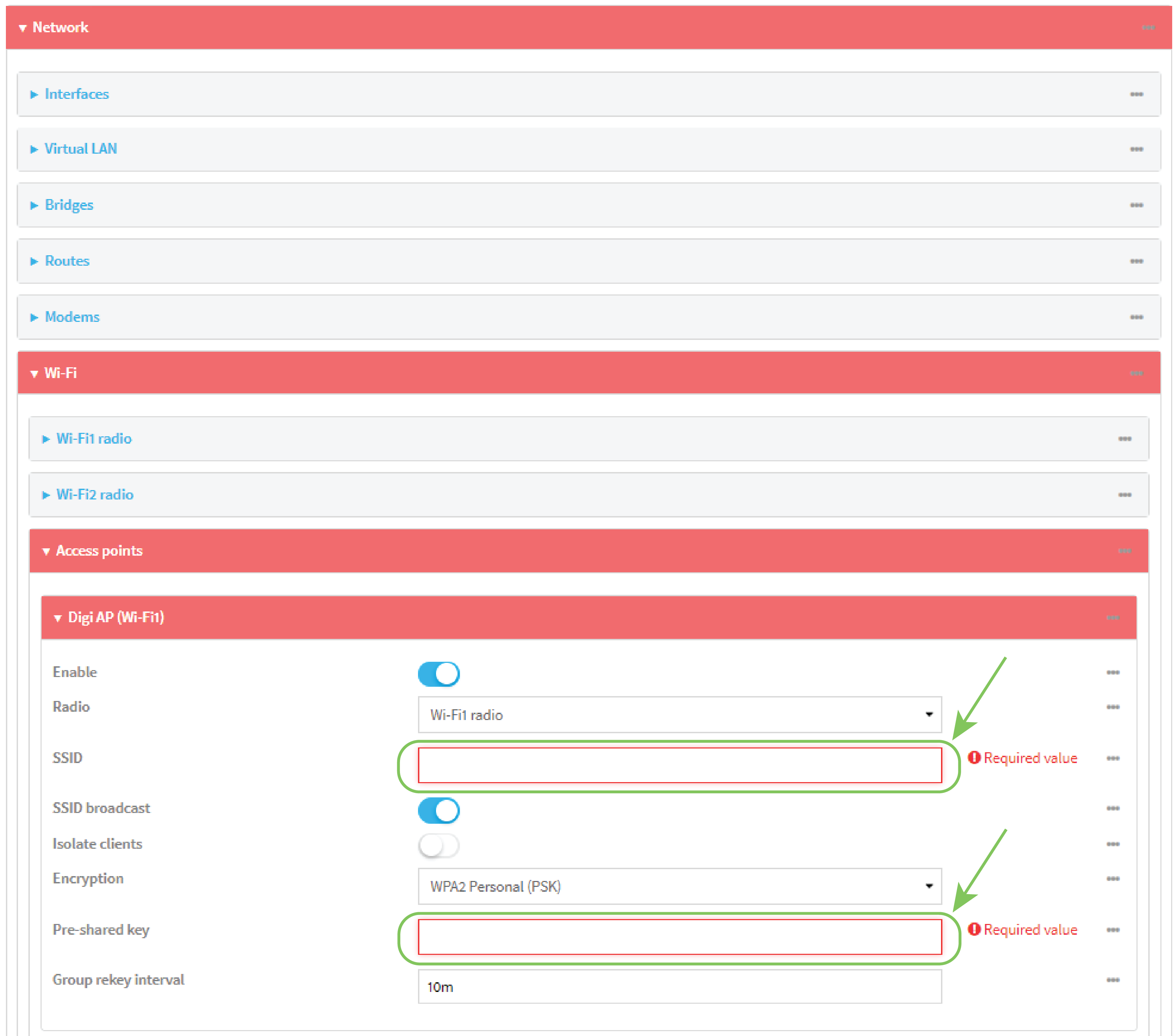 Change the default SSIDs and pre-shared keys for the preconfigured Wi ...