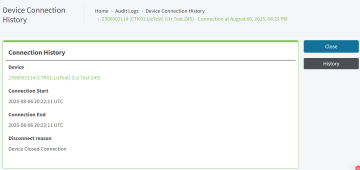 Review the device connection history audit log