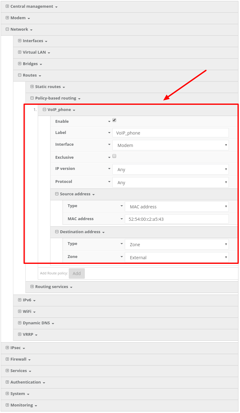 Policy routing with dual WAN based on client MAC address